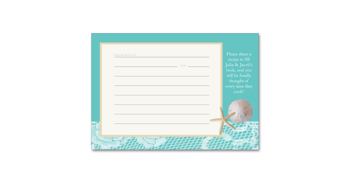 Beach Romance Aqua Recipe Card | Zazzle