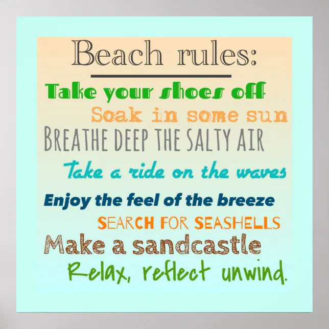 Beach Rules Fun Colorful Nautical Typography Poster | Zazzle