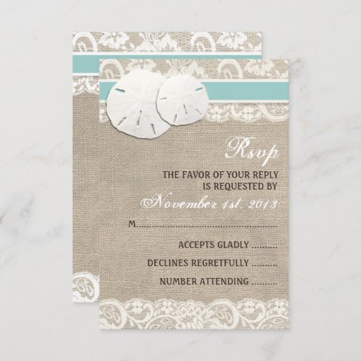 Beach Rustic Burlap Lace RSVP Card | Zazzle