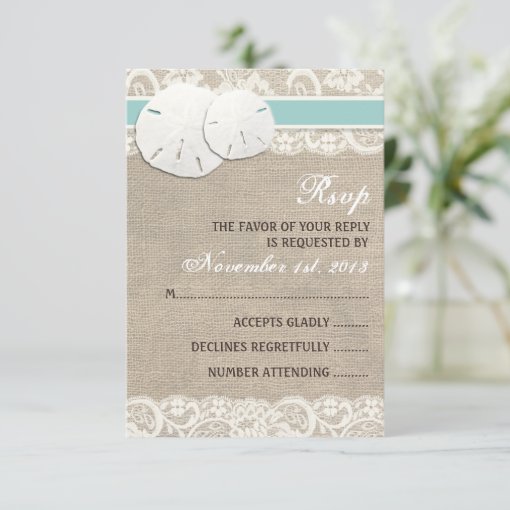 Beach Rustic Burlap Lace RSVP Card | Zazzle