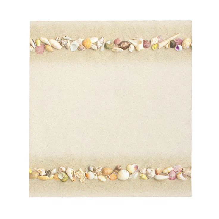 Beach Sand Background with Seashell Border Notepad | Zazzle