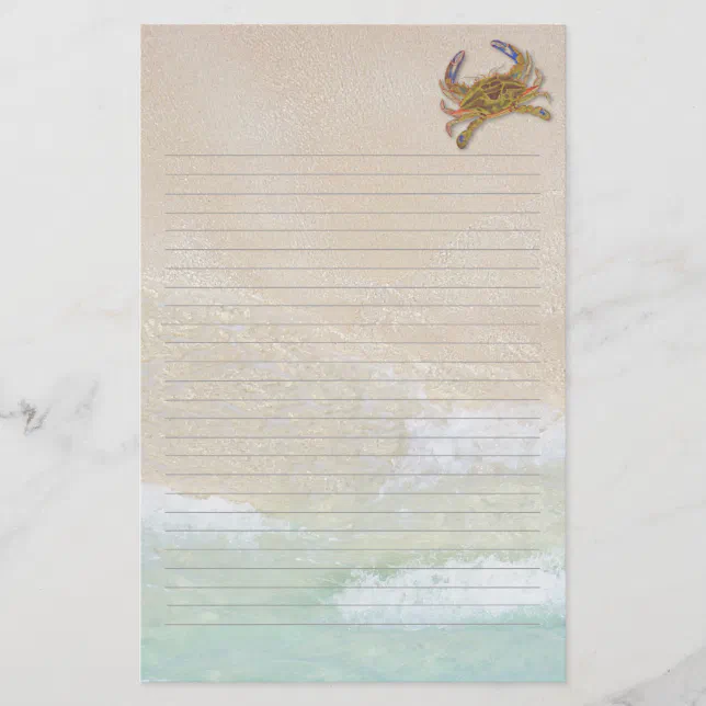 Beach Sand Blue Crab Blank Lined Writing Paper | Zazzle