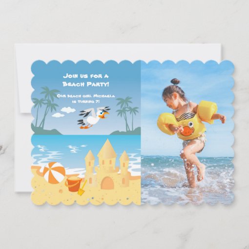 Beach Sand Castle birthday party photo invitation | Zazzle
