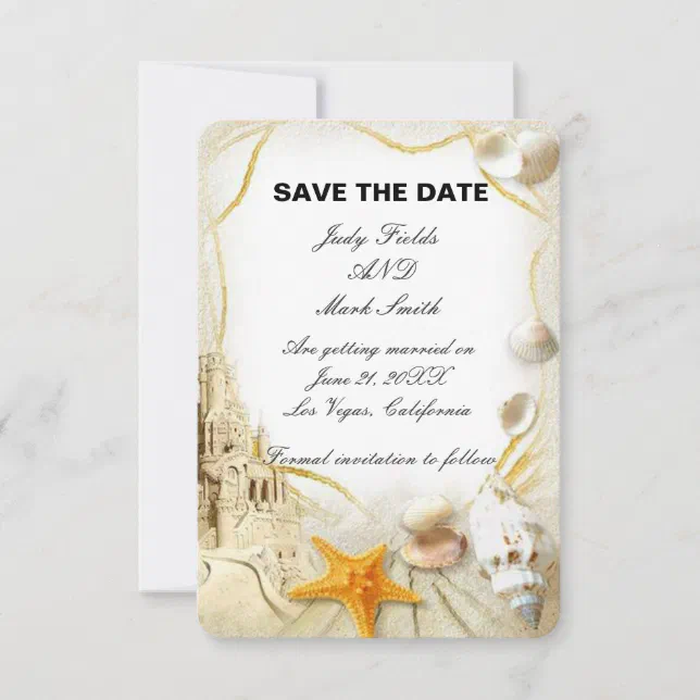 Beach Sand Castle Wedding Save The Date Card | Zazzle