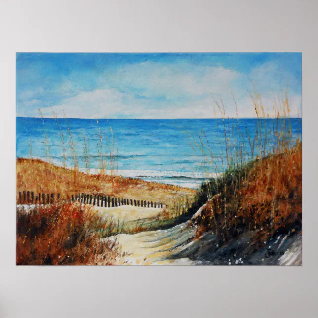 Beach Sand Dunes and Ocean Painting | Poster | Zazzle