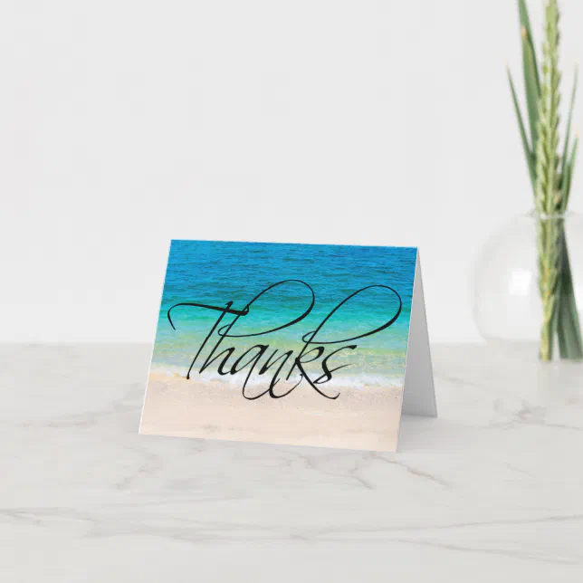 Beach Sand Ocean Thanks Thank You Note Card | Zazzle