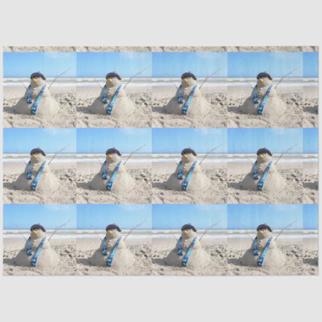 Beach / Sand Sculpture Snowman Christmas Tissue Paper | Zazzle