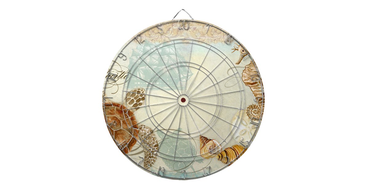 Beach Sand Seashore Collage Turtle Sea Horse Shell Dartboard With Darts ...