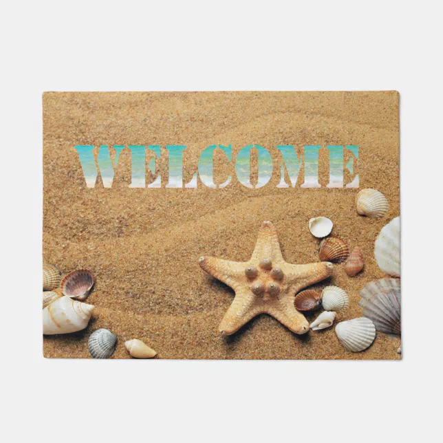Beach,Sand, Seastar, Seashell ,Welcome Doormat | Zazzle