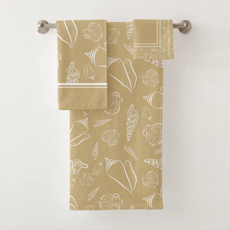 Beach Sand Tan White Seashell Bath Towel Set | Zazzle
