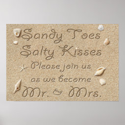 Beach Sandy Toes Salty Kisses Mr & Mrs Poster | Zazzle