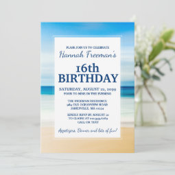 Beach Scene 16th Birthday Party Invitation | Zazzle