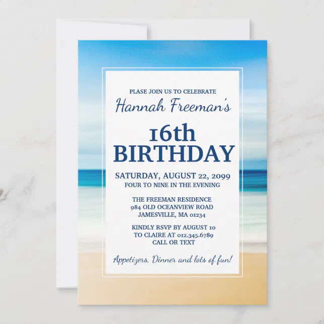 Beach Scene 16th Birthday Party Invitation | Zazzle
