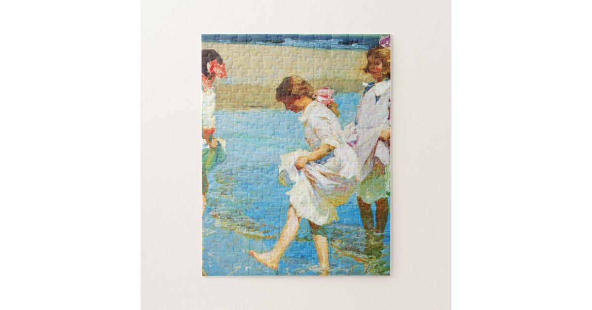 Beach scene art by Edward Henry Potthast Jigsaw Puzzle | Zazzle