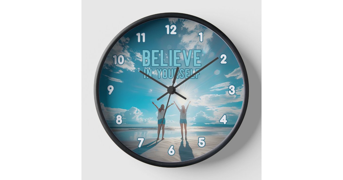 Beach Scene Believe in Yourself Inspirational Clock | Zazzle