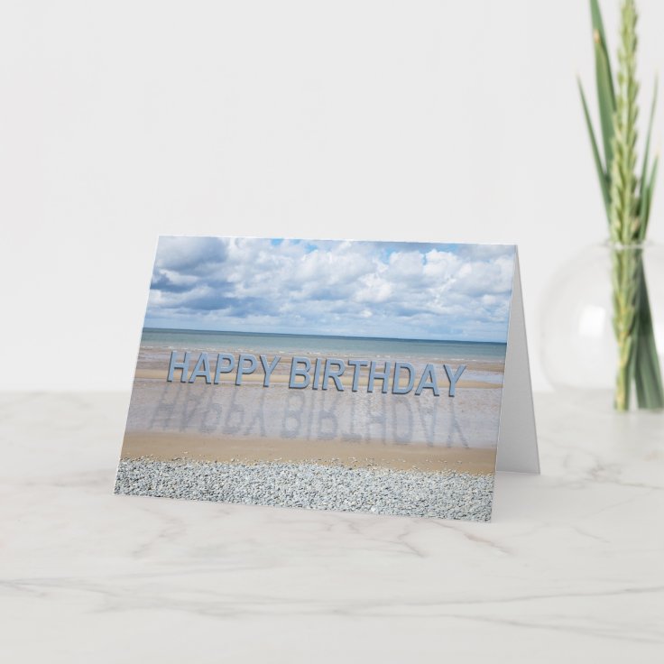 Beach scene birthday card with 3D letters | Zazzle