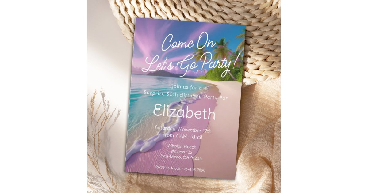 Beach Scene Come On Let's Go Party Birthday Invitation | Zazzle