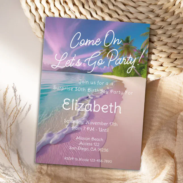 Beach Scene Come On Let's Go Party Birthday Invitation | Zazzle