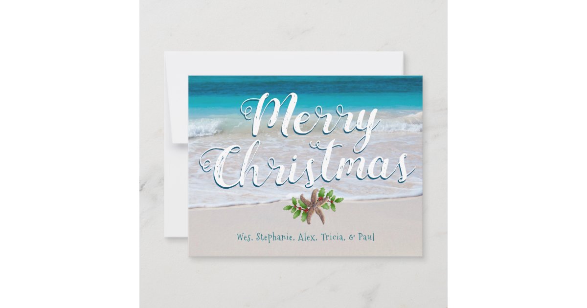Beach Scene Custom Merry Christmas Flat Cards | Zazzle.com