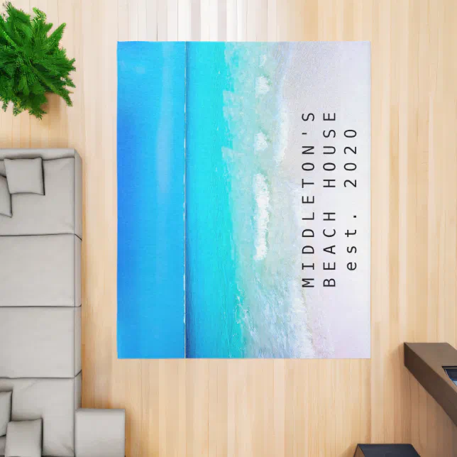 Beach Scene Family Name Blue Ocean Rug | Zazzle
