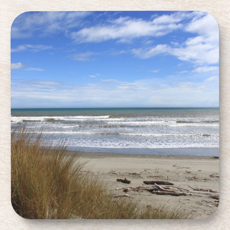 Beach Scene Plastic coasters with cork back | Zazzle