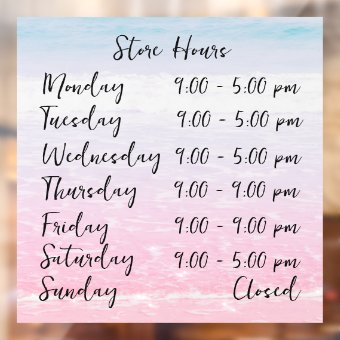 Beach Scene Store Hours Personalized Window Cling | Zazzle