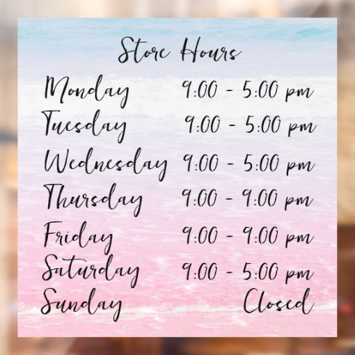 Beach Scene Store Hours Personalized Window Cling | Zazzle