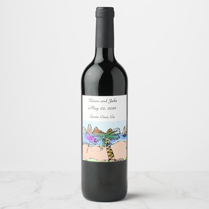 Beach Scene Wedding Wine Label | Zazzle