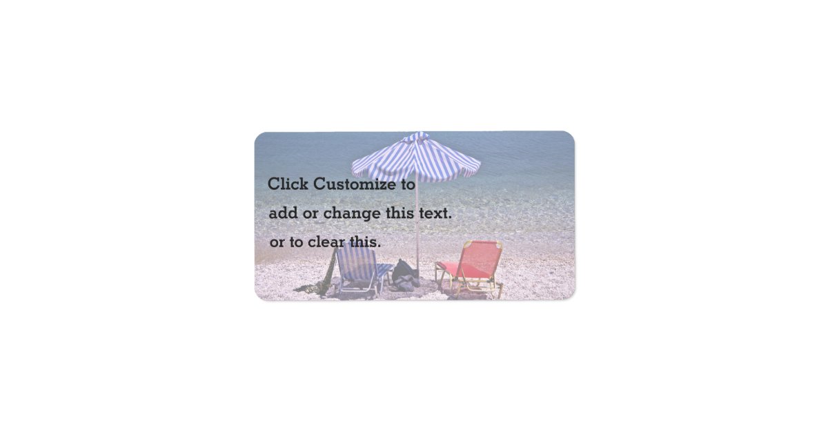 Beach scene with resting chairs label | Zazzle