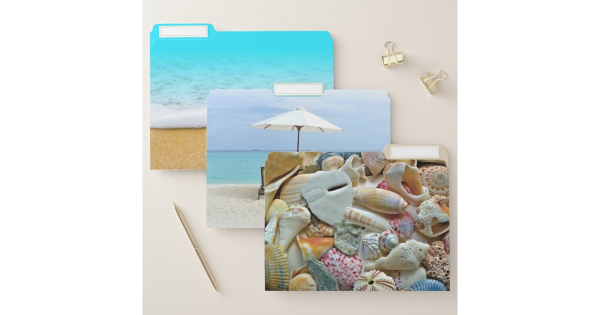 Beach Scenes Colorful Seashells Decorated Folders | Zazzle