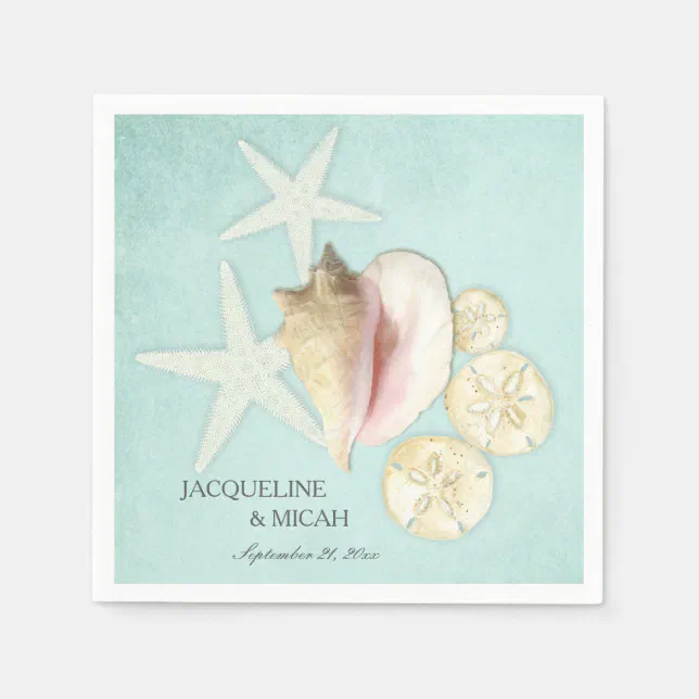 Beach Sea Ocean Shore Coastal Shells Wedding Party Paper Napkins | Zazzle