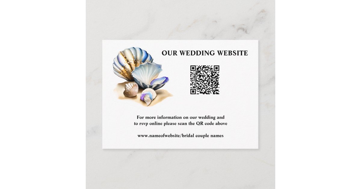Beach sea shells iridescent online QR code rsvp Enclosure Card | Zazzle