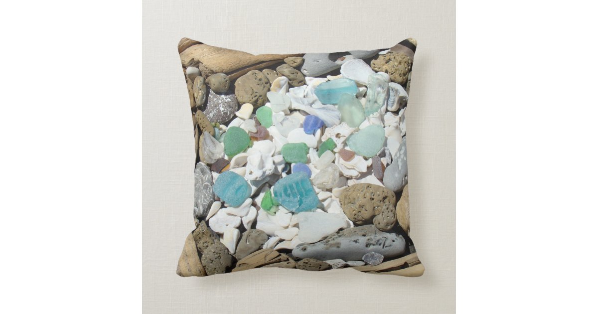 Beach Sea Shells Throw Pillows Sea Glass Fossils | Zazzle.com