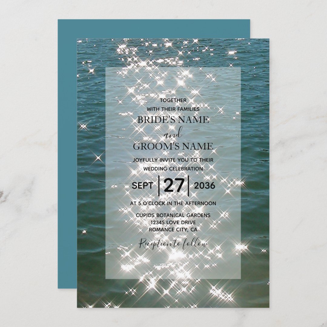 Beach Sea Water Sparkles Wedding Invitations | Zazzle