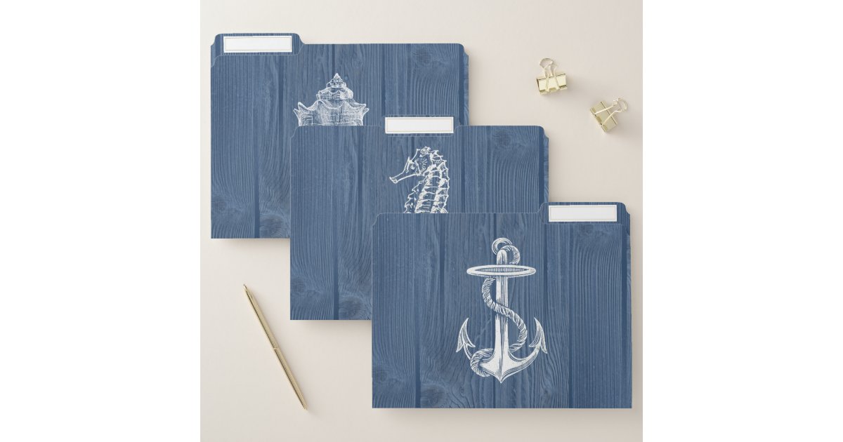 Beach Sea Wood Blue Rustic File Folders | Zazzle