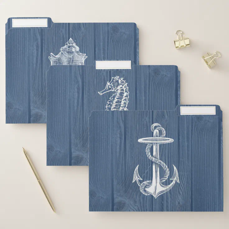 Beach Sea Wood Blue Rustic File Folders | Zazzle