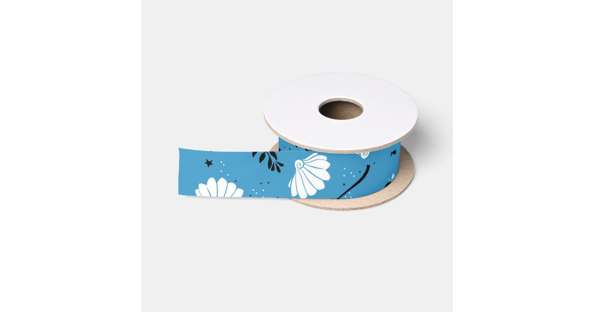 Beach Seashell and Starfish Tropical Wedding Satin Ribbon | Zazzle