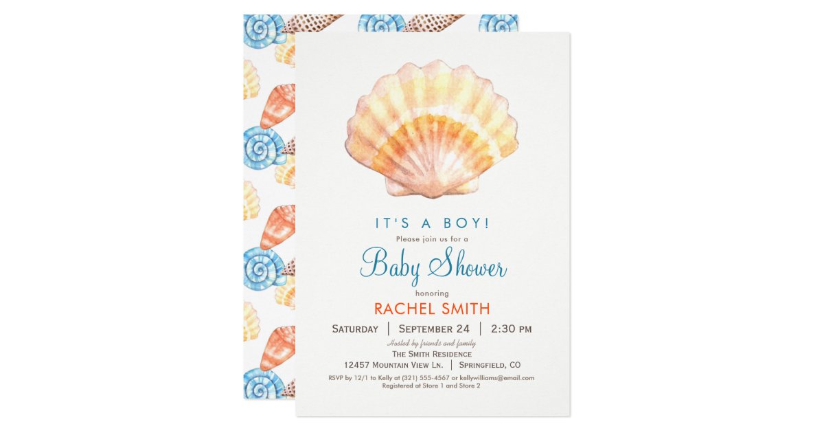 Beach Seashell Boy Baby Shower Invitation | Zazzle.com