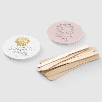 Beach Seashell Gold + Pink Wedding Program Fan | Zazzle