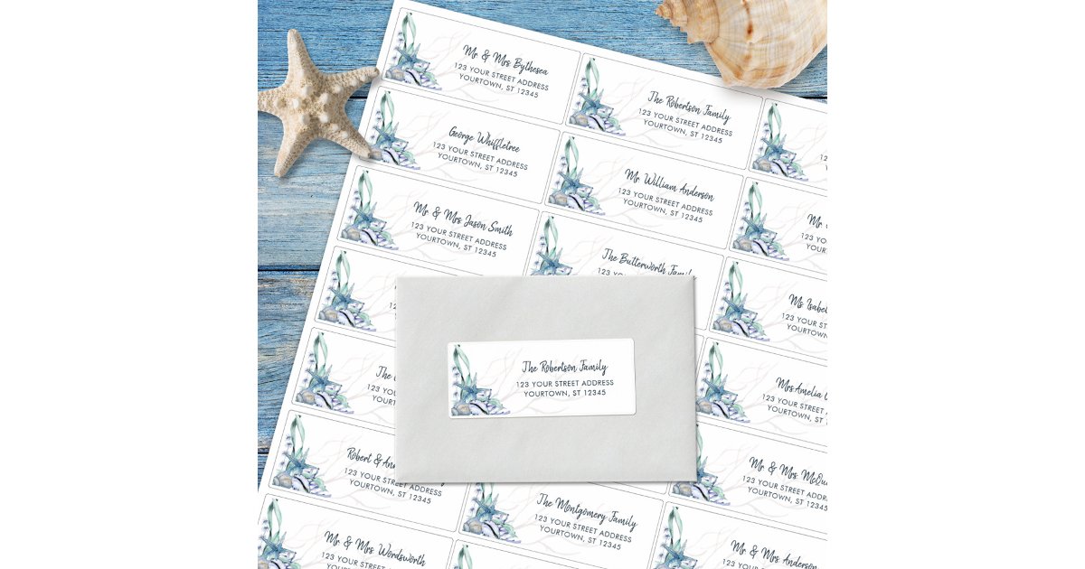 Beach Seashell Ocean Wedding Guest Address Labels | Zazzle