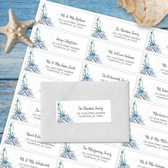 Beach Seashell Ocean Wedding Guest Address Labels | Zazzle
