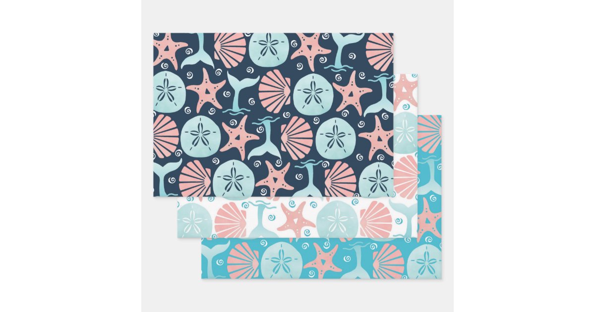 Beach Seashells Sand Dollar Starfish Whale Wrapping Paper Sheets | Zazzle