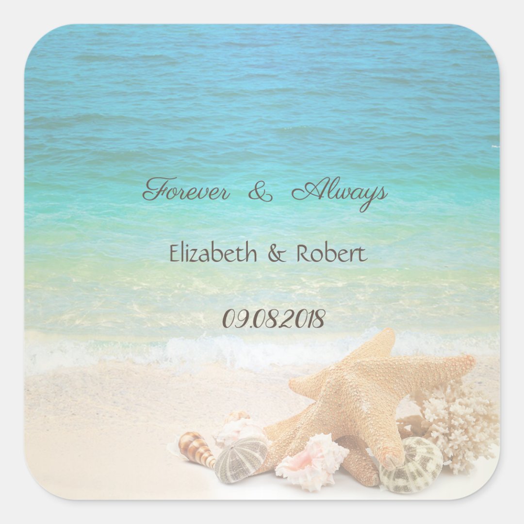 Beach Seashells Wedding Square Sticker | Zazzle