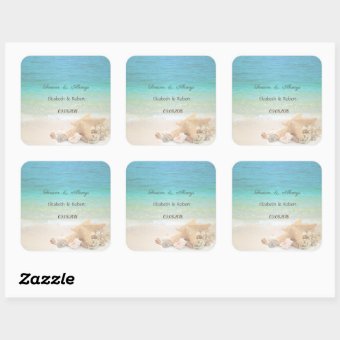 Beach Seashells Wedding Square Sticker | Zazzle