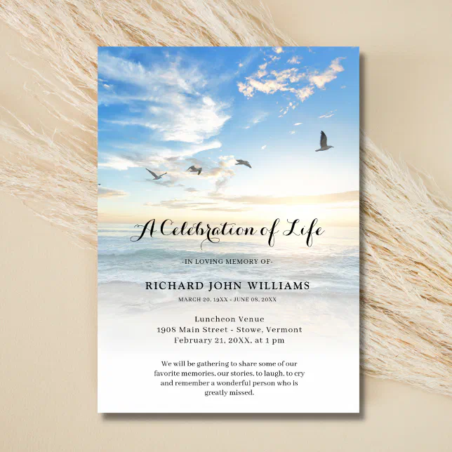 Beach Seaside Ocean Celebration of Life Funeral bl Invitation | Zazzle