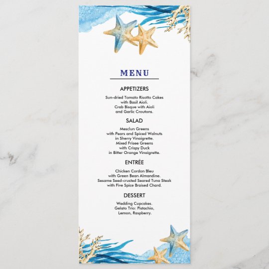 Beach | Seaside Watercolor Wedding Menu Cards | Zazzle.com