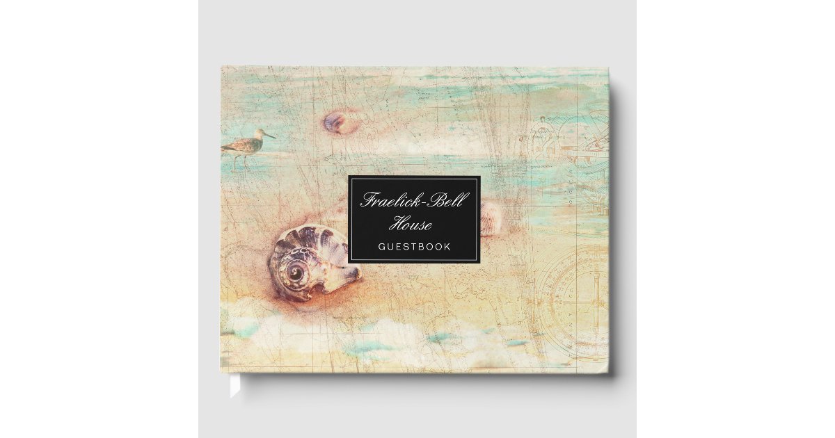 Beach Shell Collage Hospitality Guest Book | Zazzle