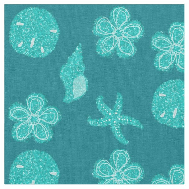Sand Dollars Pattern Tan Navy Blue Fabric | Zazzle