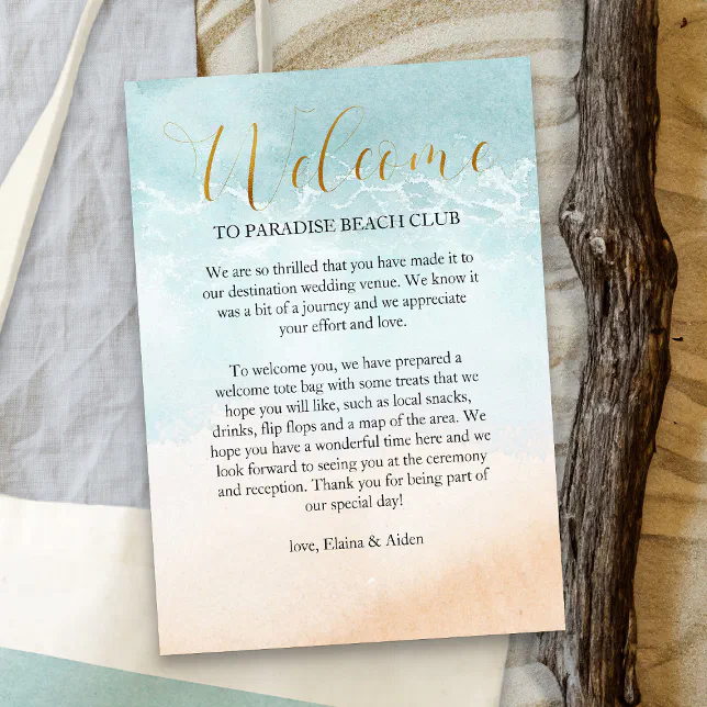 Beach Shoreline Destination Wedding Welcome Enclosure Card | Zazzle