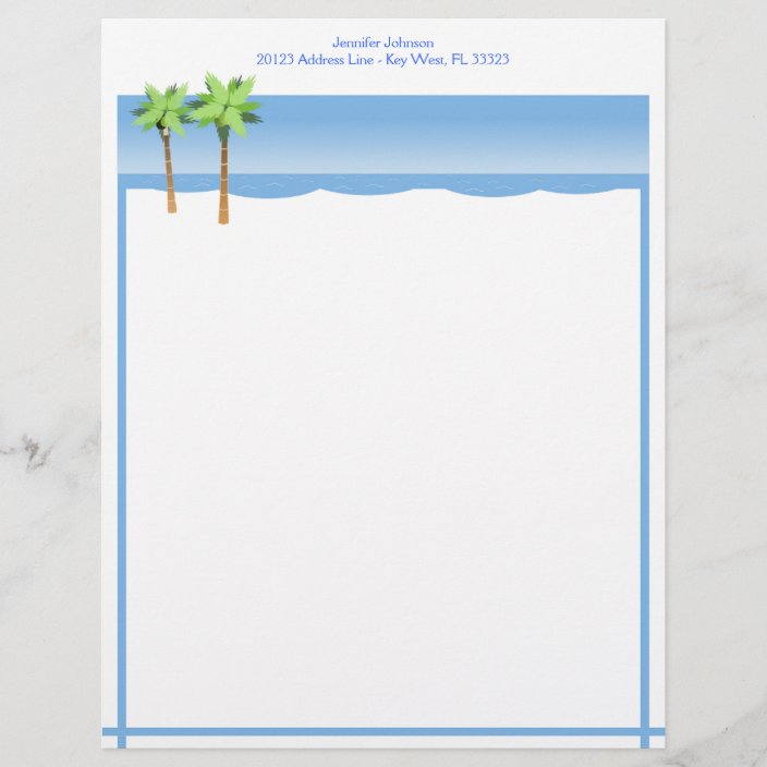 Beach Shoreline with Palm Trees Blue Ocean Custom Letterhead | Zazzle.com